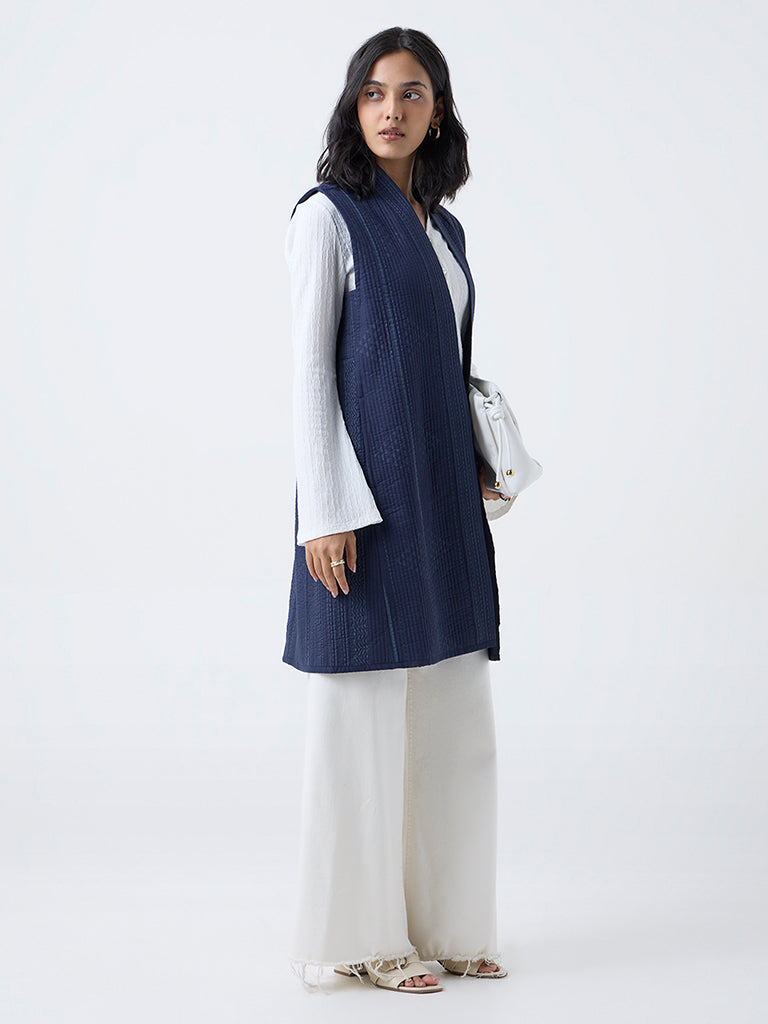 Buy Utsa Indigo Cotton Quilted Jacket from Westside