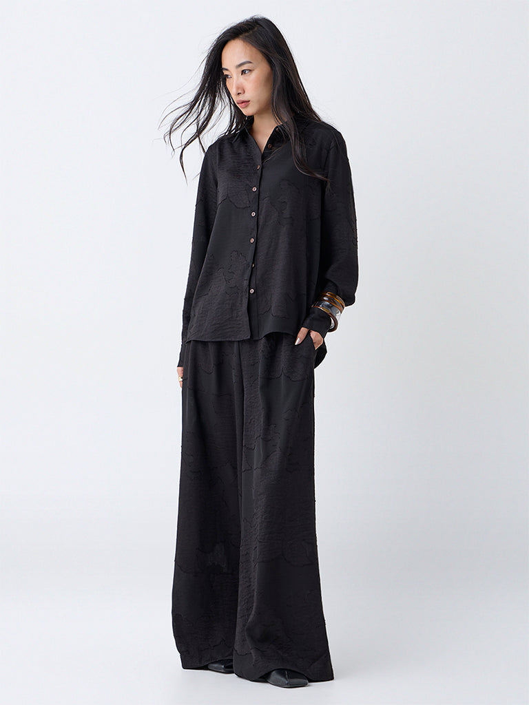 Buy LOV Black Floral Design High-Rise Trousers from Westside