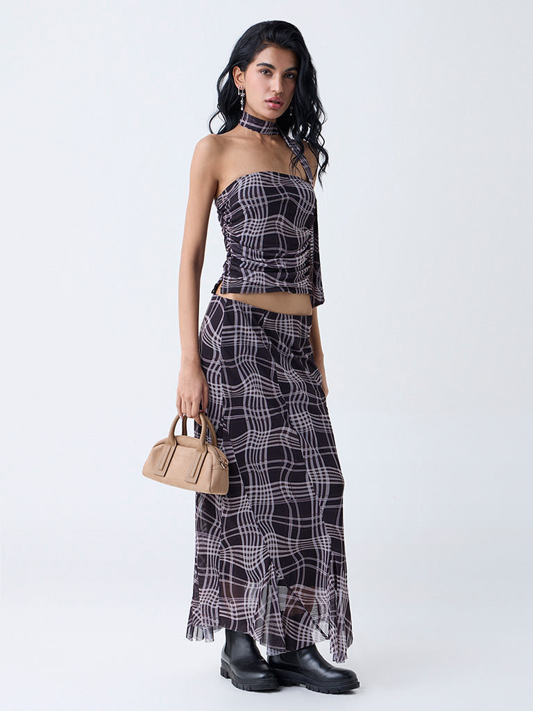 Buy Nuon Charcoal Checkered High-Rise Skirt from Westside