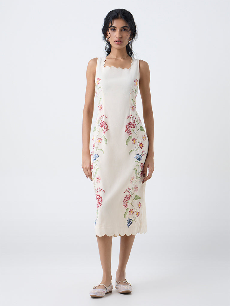 Buy Bombay Paisley Cream Floral Cotton Straight Dress from Westside