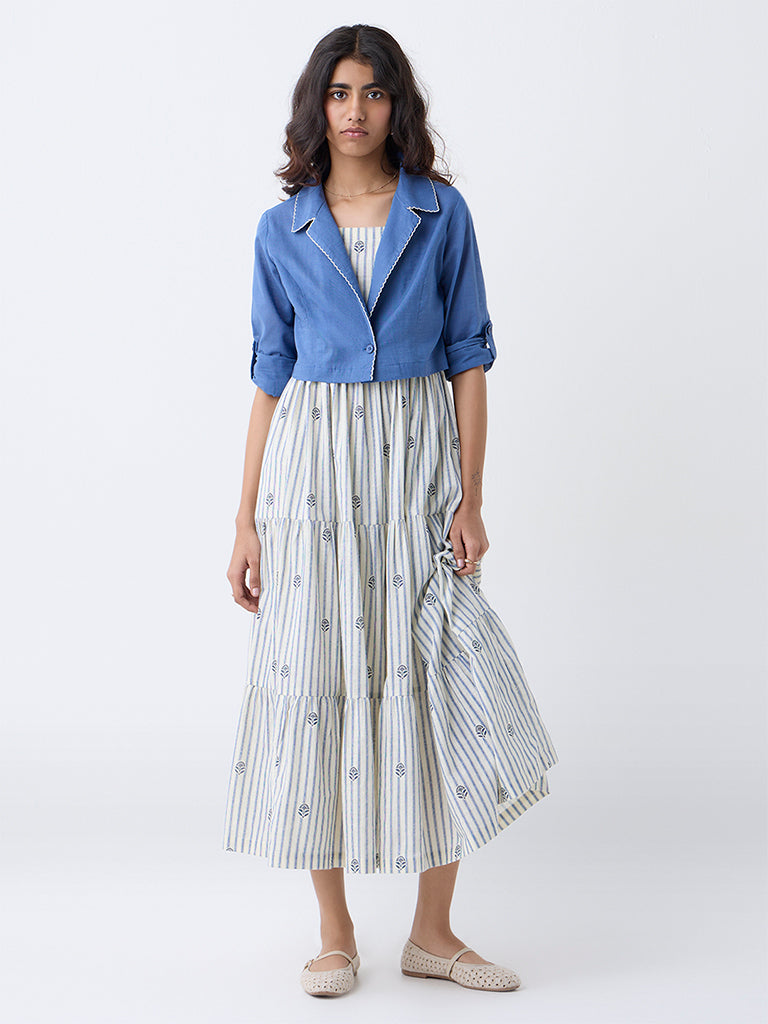 Buy Bombay Paisley Blue Cotton Tiered Dress with Jacket from Westside