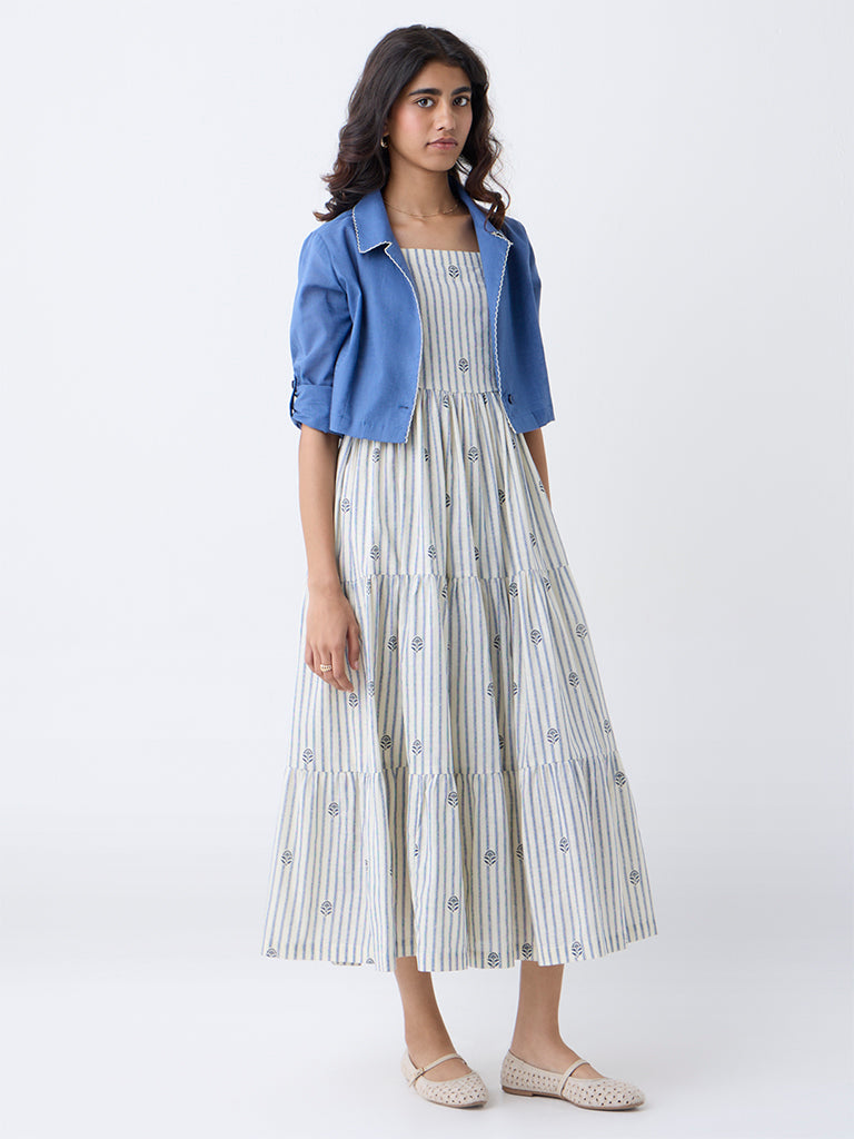 Buy Bombay Paisley Blue Cotton Tiered Dress with Jacket from Westside
