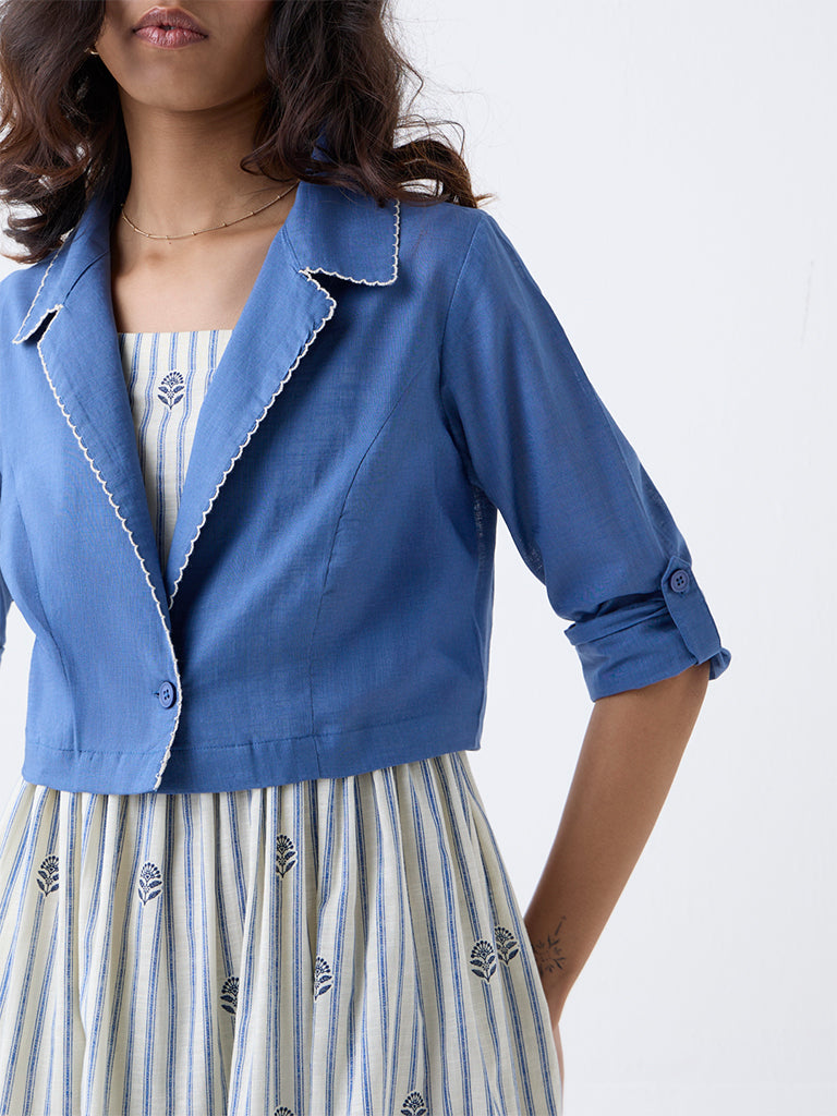 Buy Bombay Paisley Blue Cotton Tiered Dress with Jacket from Westside