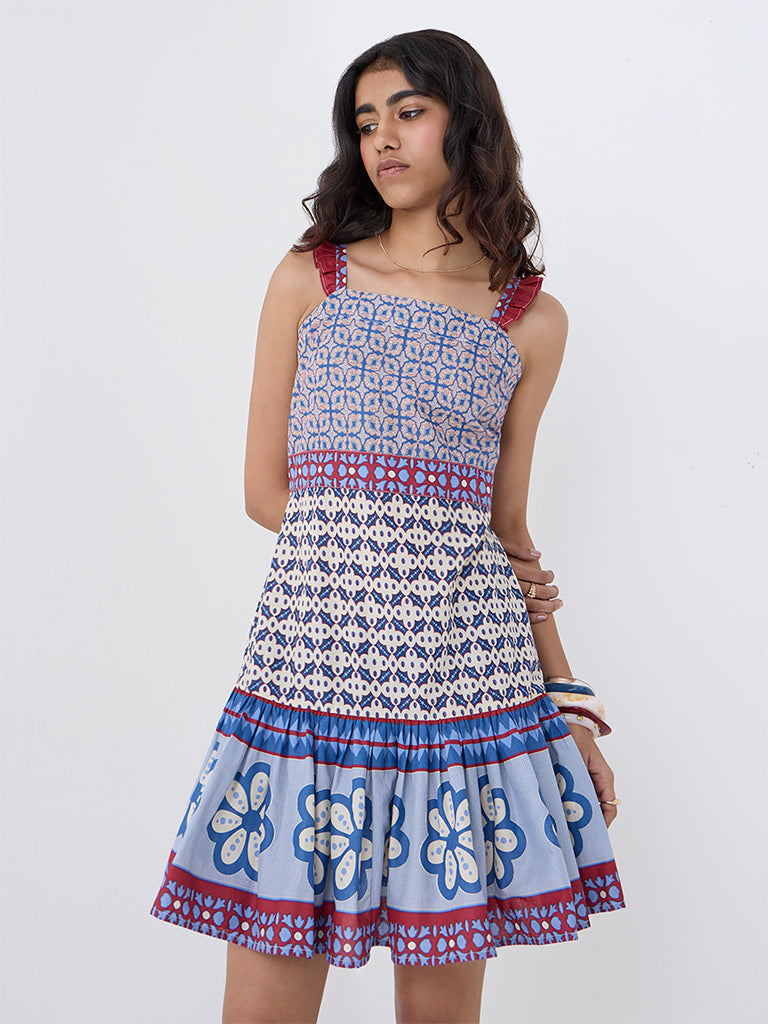 Buy Bombay Paisley Blue Printed Cotton A-Line Dress from Westside