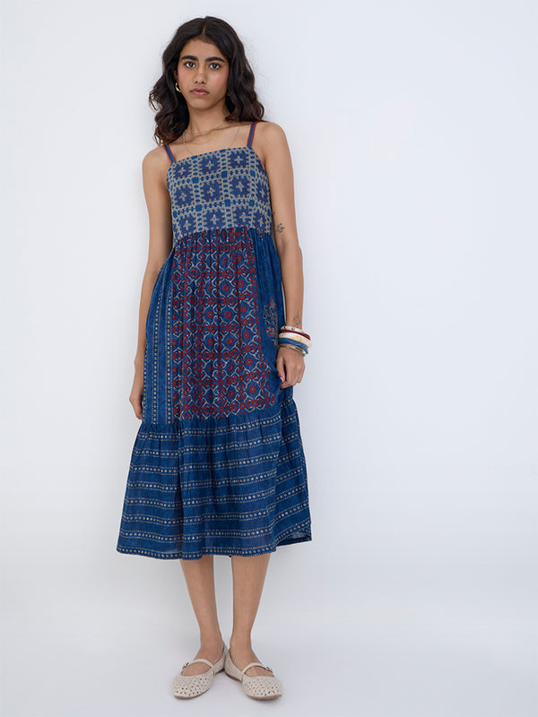 Buy Bombay Paisley Blue Printed Cotton Tiered Dress from Westside