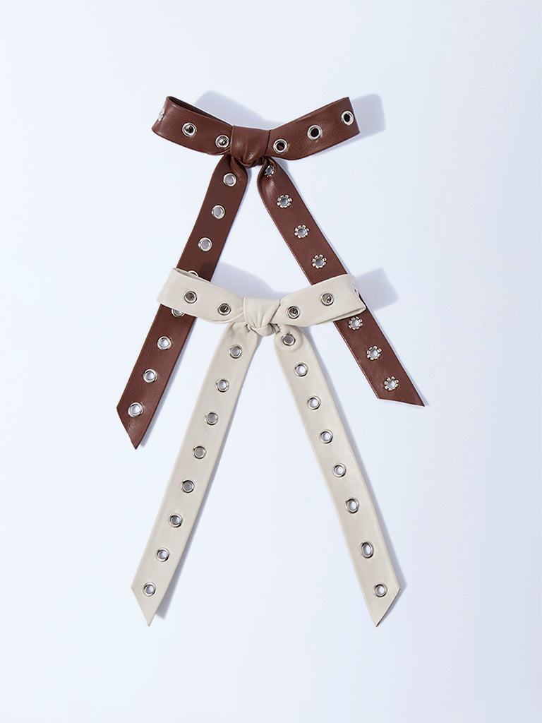 Buy Westside Accessories Beige and Brown Bow Clips - Pack of 2 from ...