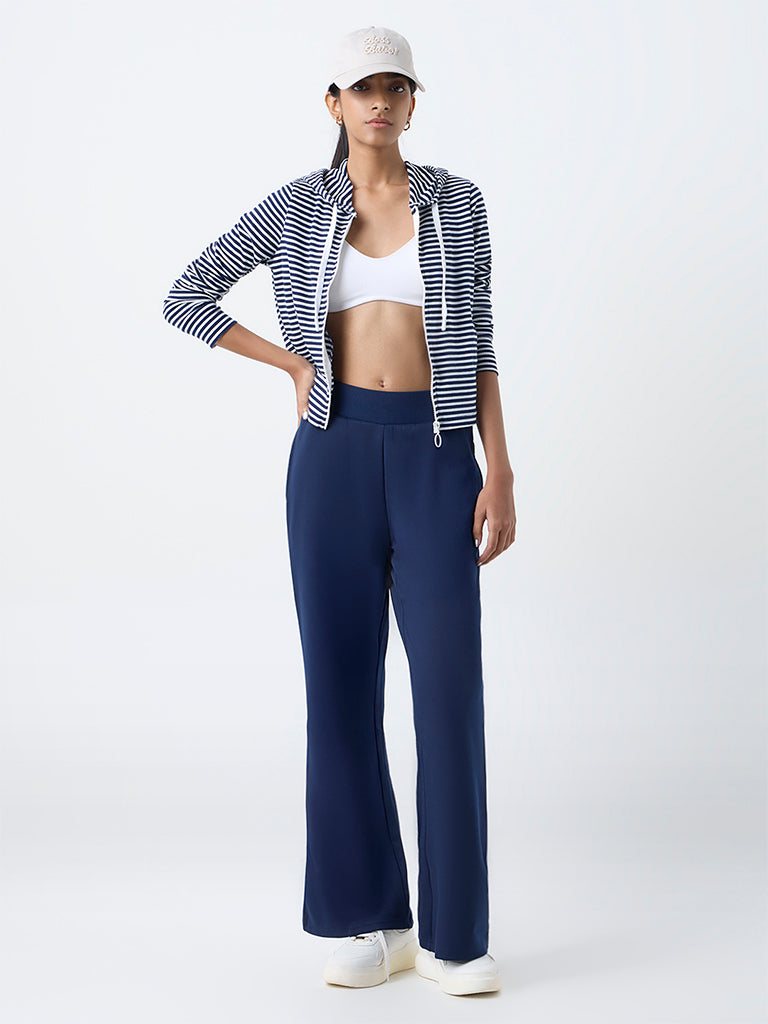 Buy Studiofit Navy Striped Hooded Jacket from Westside