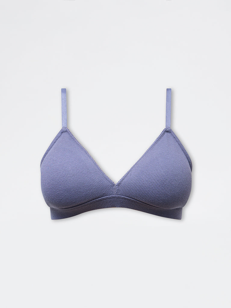 Buy Superstar Dusty Blue Waffle-Textured Cotton-Blend Padded Bra from ...