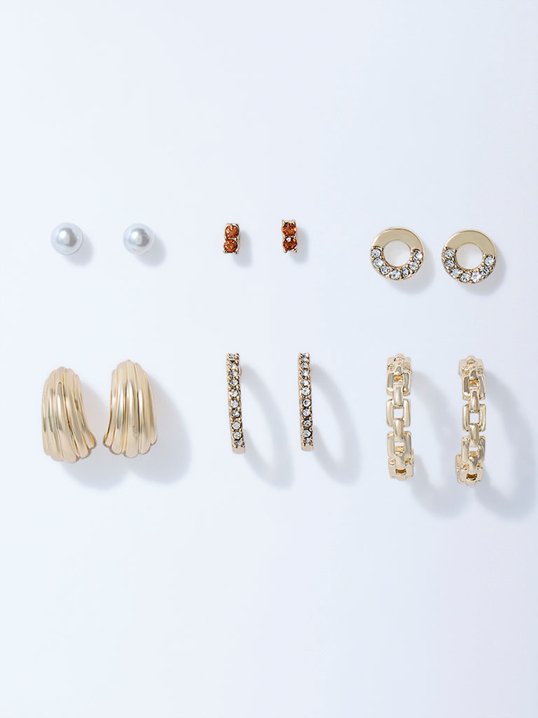 Buy Westside Accessories Gold Stud and Hoop Earrings - Pack of 6 from ...