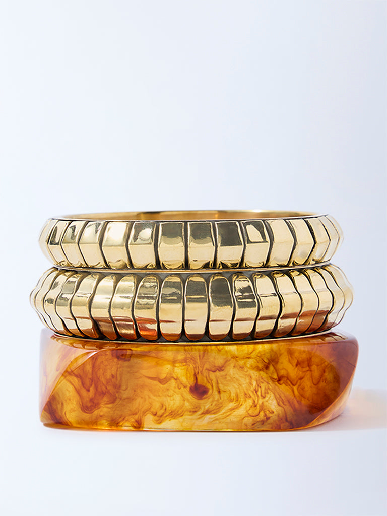 Buy Westside Accessories Gold and Amber Chunky Stack Bangles - Pack of ...