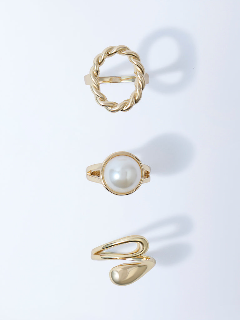 Buy Westside Accessories Gold Pearl, Textured and Sculpted Rings - Pack ...