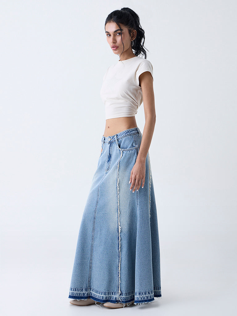 Buy Nuon Blue Washed High-Rise Denim Skirt from Westside