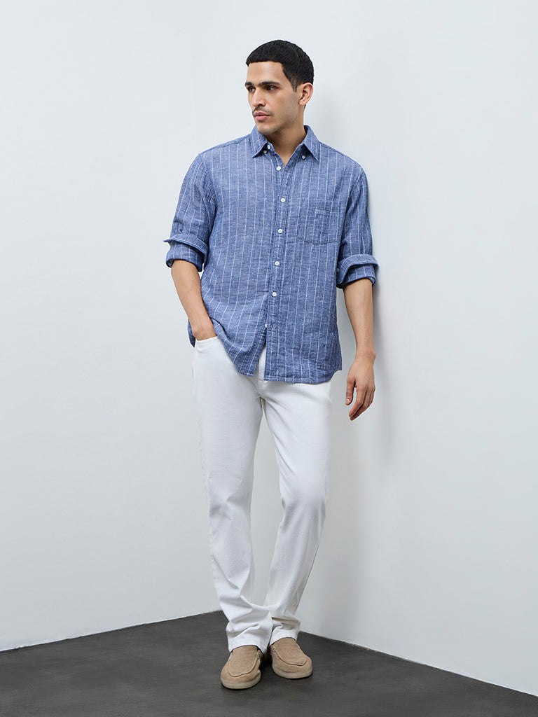 Buy WES Casuals Blue Striped Relaxed-Fit Shirt from Westside