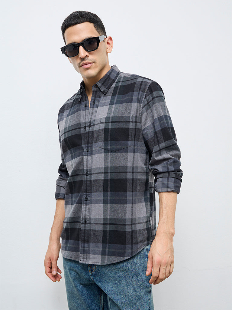 Buy WES Casuals Black Check Relaxed-Fit Cotton Shirt from Westside