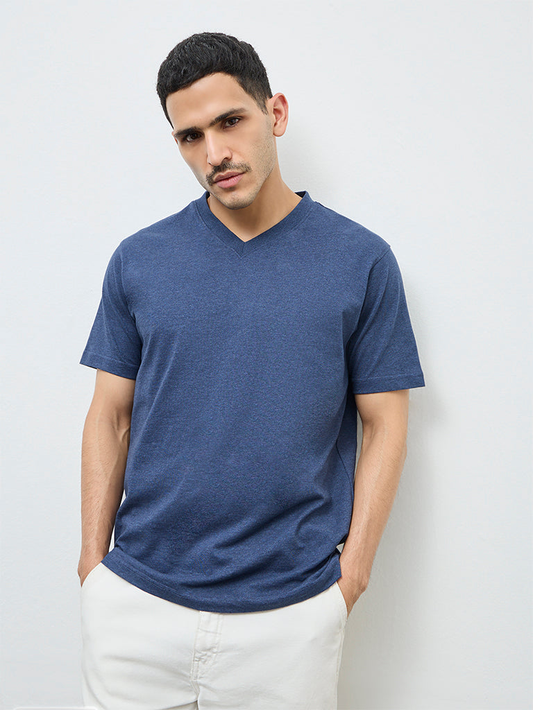 Buy WES Casuals Navy Slim-Fit Cotton T-Shirt from Westside