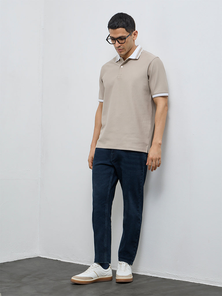 Buy WES Casuals Taupe Textured Relaxed-Fit Polo T-Shirt from Westside