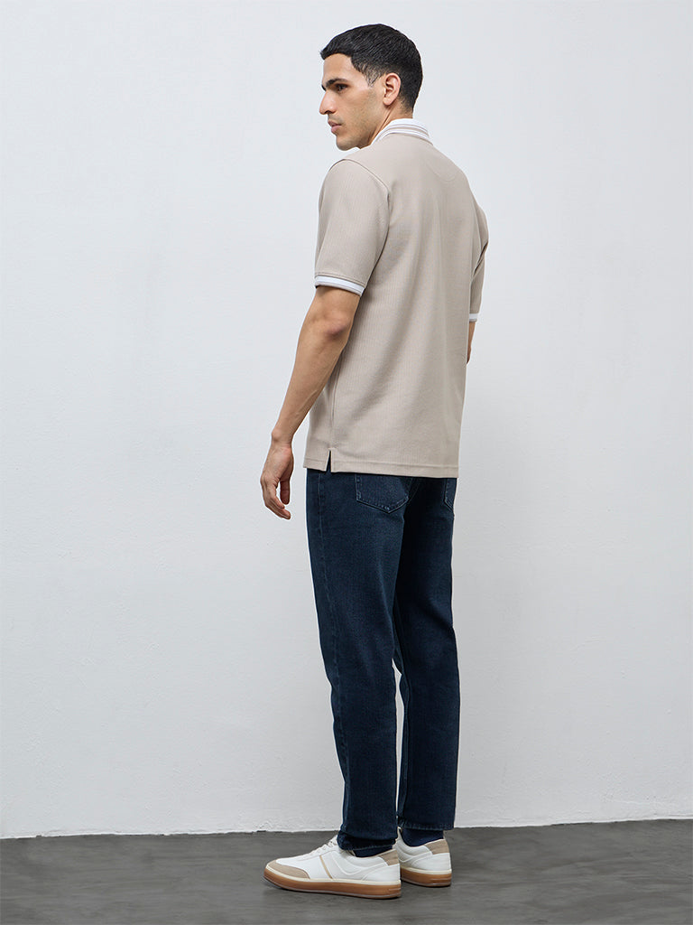 Buy WES Casuals Taupe Textured Relaxed-Fit Polo T-Shirt from Westside