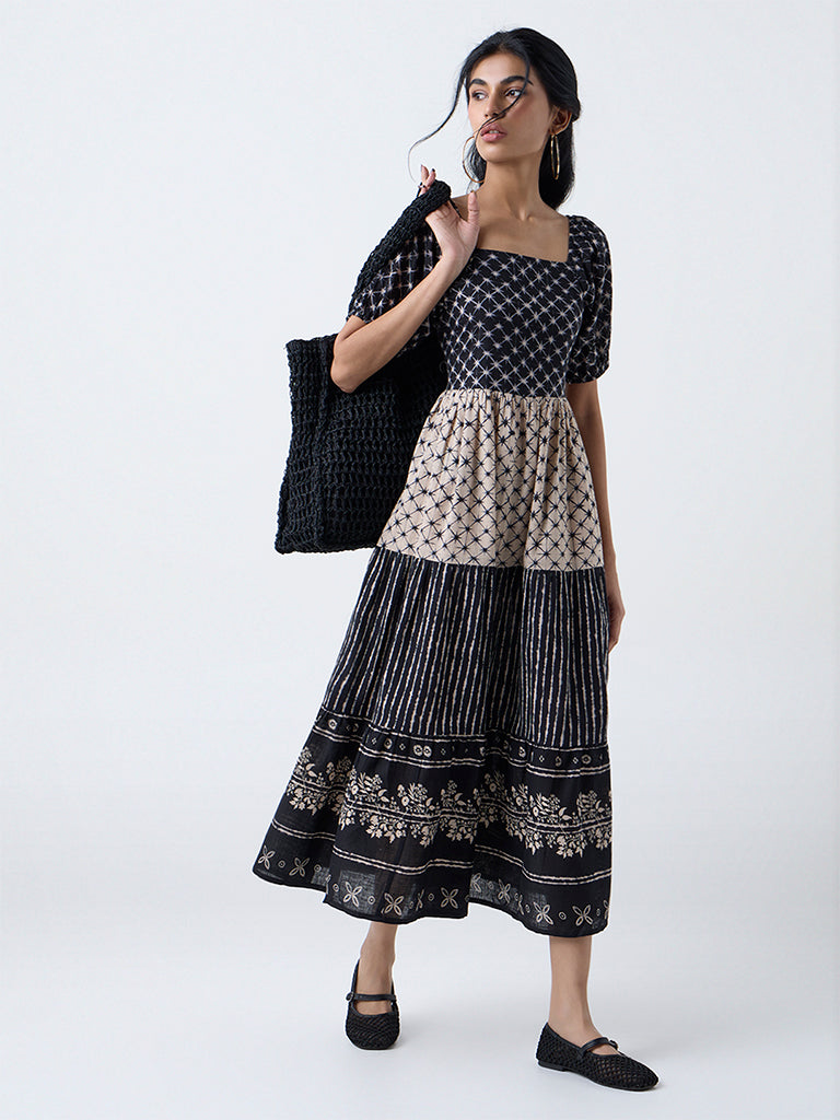 Buy Bombay Paisley Black Printed Cotton Tiered Dress from Westside