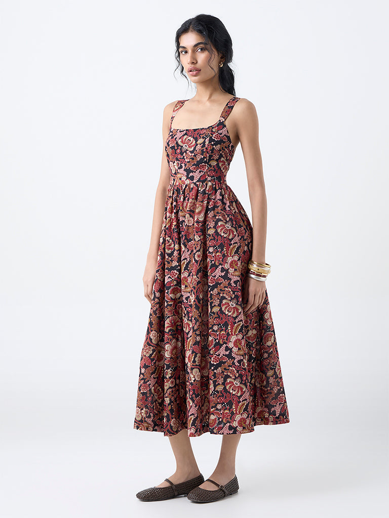 Buy Bombay Paisley Maroon Floral Cotton A-Line Dress from Westside