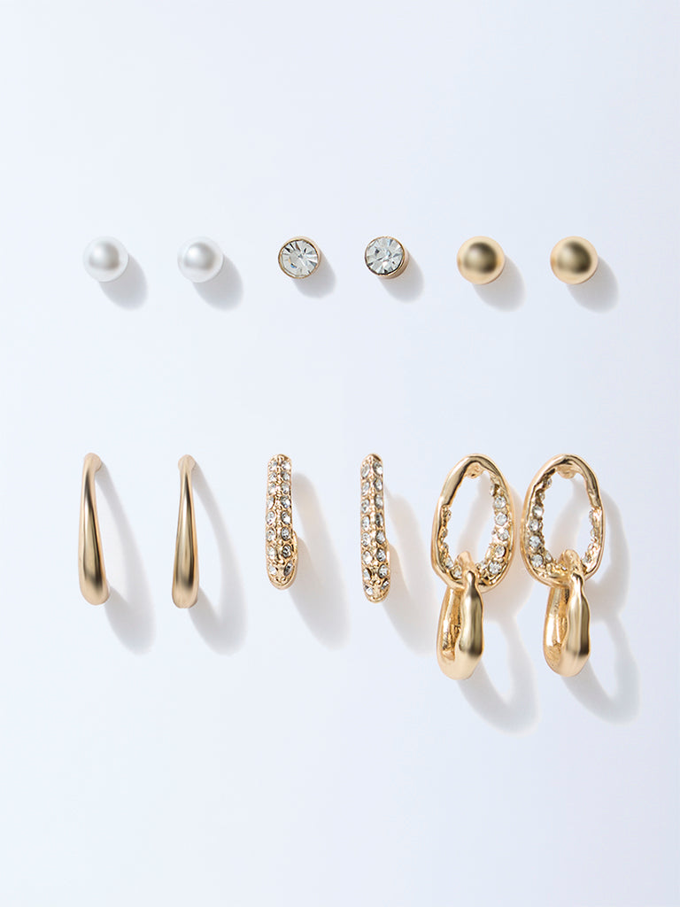 Buy Westside Accessories Gold Stud and Hoop Earrings - Pack of 6 from ...