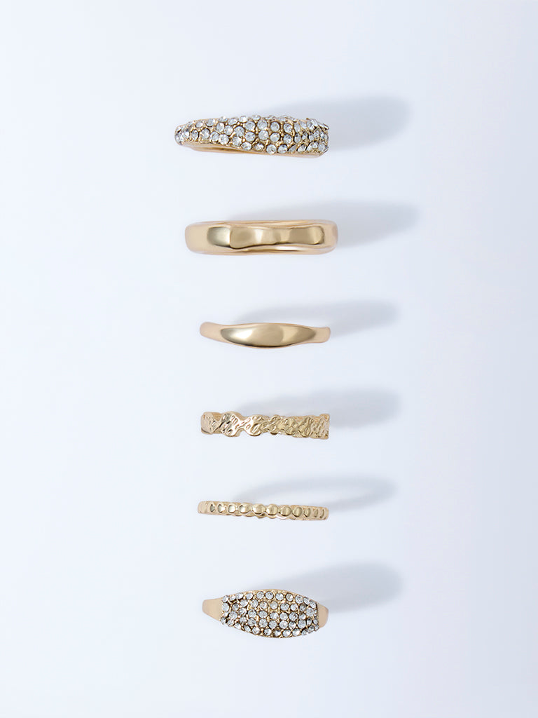Buy Westside Accessories Gold Studded Rings - Pack of 6 from Westside