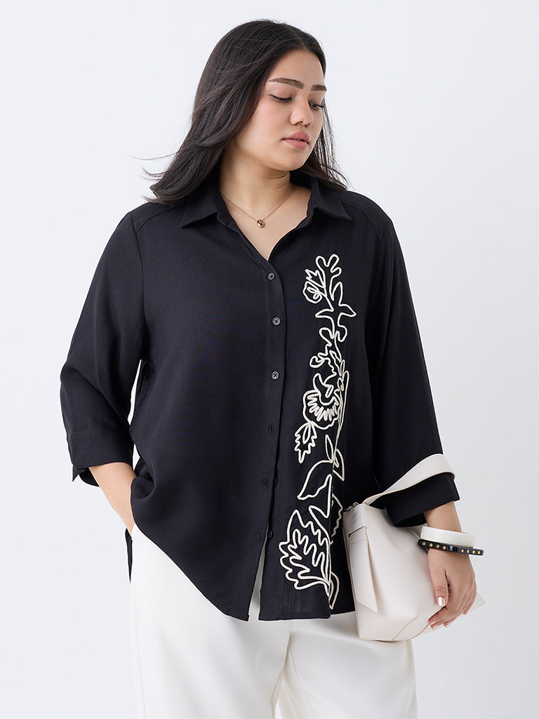 Buy Gia Black Embroidered Shirt from Westside