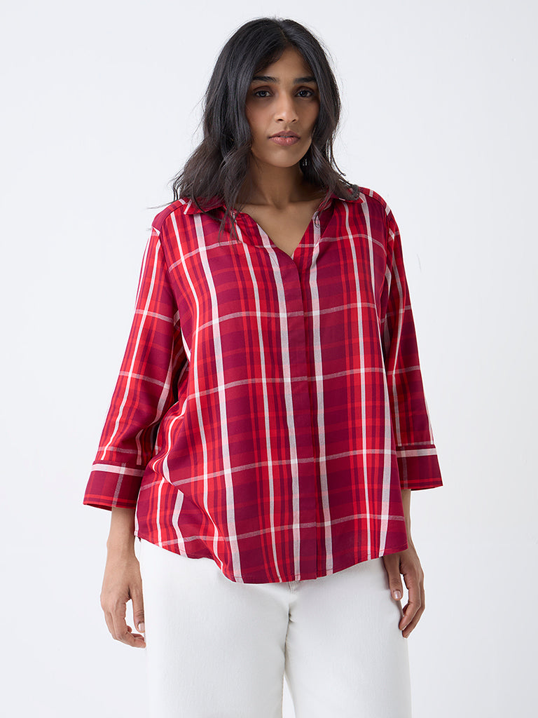 Buy Gia Red Checks Printed Shirt from Westside