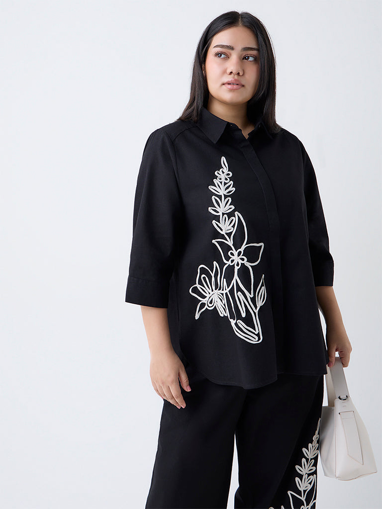Buy Gia Black Floral Embroidered Shirt from Westside