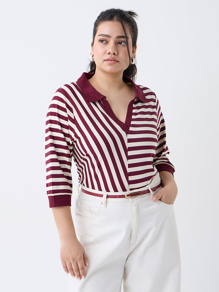 Buy Gia Wine Striped T-Shirt from Westside