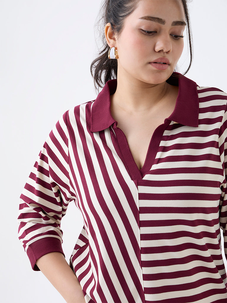 Buy Gia Wine Striped T-Shirt from Westside