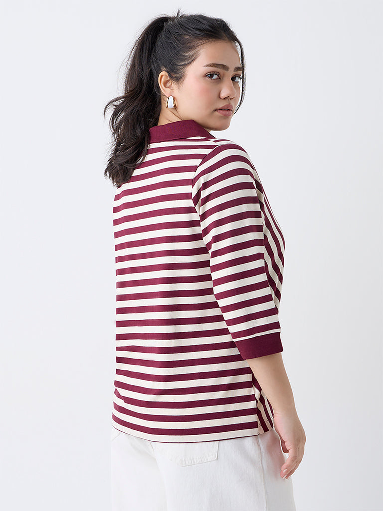 Buy Gia Wine Striped T-Shirt from Westside