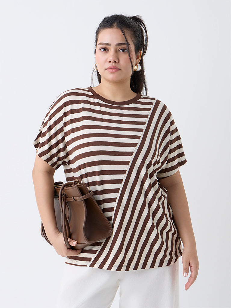 Buy Gia Brown Striped T-Shirt from Westside