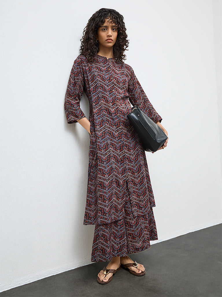 Buy Utsa Black Chevron Printed A-Line Kurta from Westside