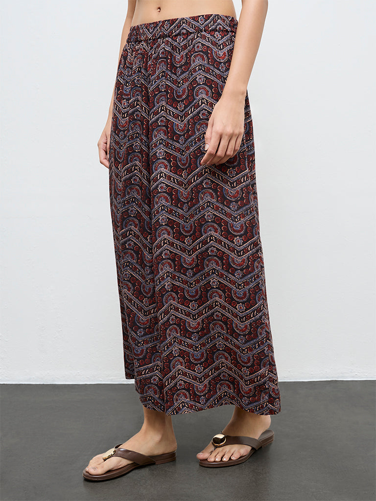 Buy Utsa Black Chevron Printed Palazzos from Westside