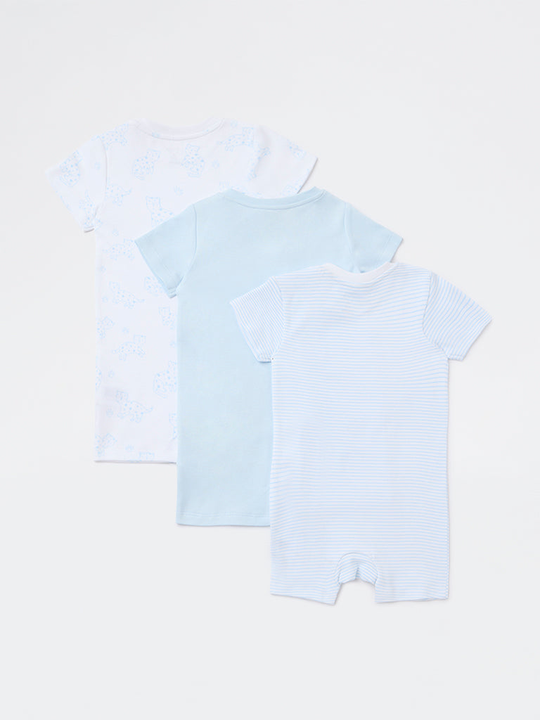 Buy HOP Baby Boys Blue Animal Design Cotton Rompers - Pack of 3 from ...