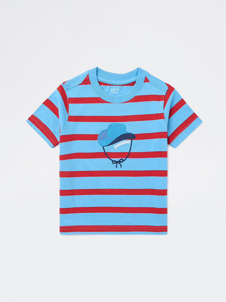 Buy HOP Kids Boys Blue Striped Cotton T-Shirt from Westside