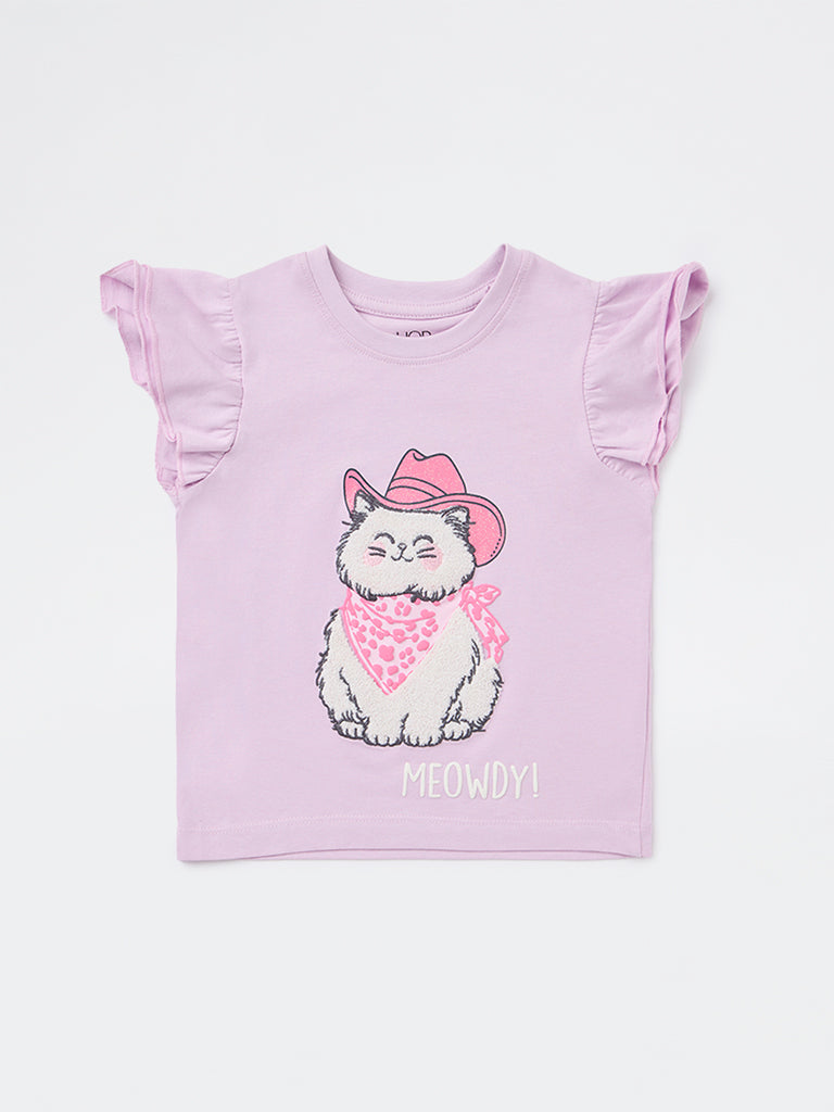Buy HOP Kids Girls Lilac Animal Embroidered Cotton Top from Westside