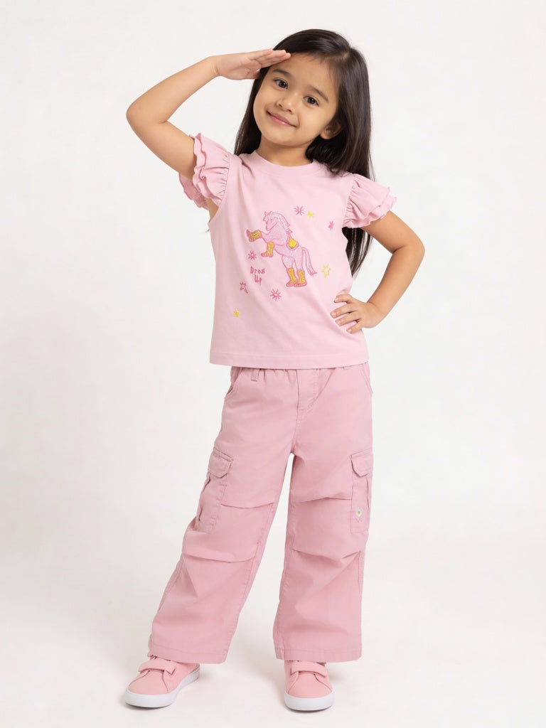Buy HOP Kids Girls Dusty Pink High-Rise Cotton Cargo Pants from Westside