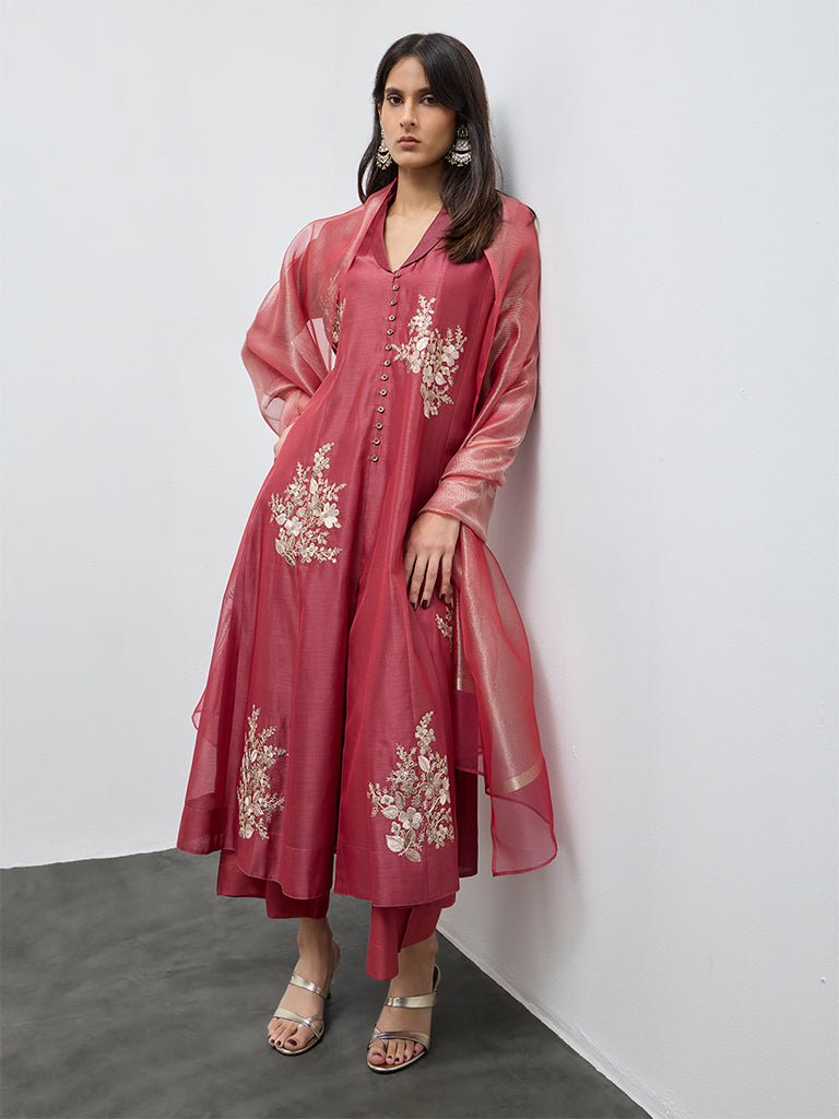 Buy Vark Red Floral Embroidered Anarkali Ethnic Set from Westside