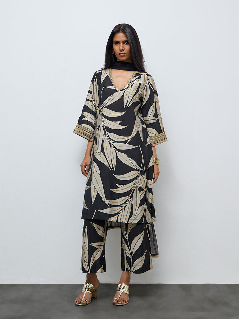 Buy Vark Black Botanical Pattern A-Line Ethnic Set from Westside