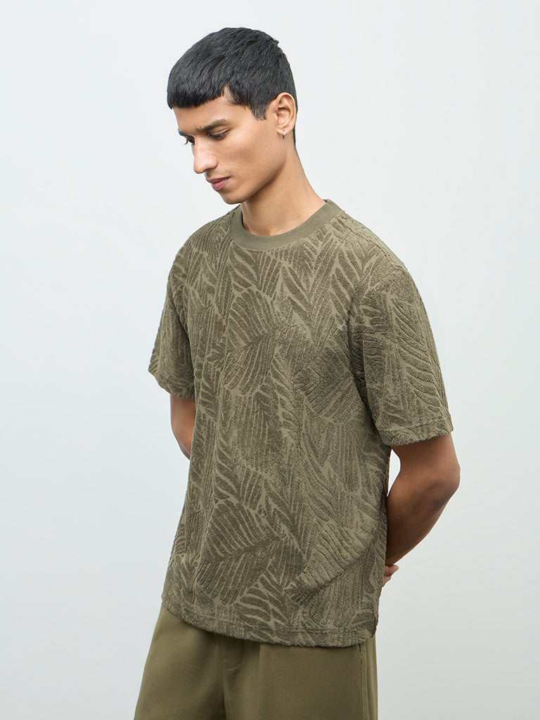 Buy ETA Olive Textured Relaxed-Fit Cotton-Blend T-Shirt from Westside