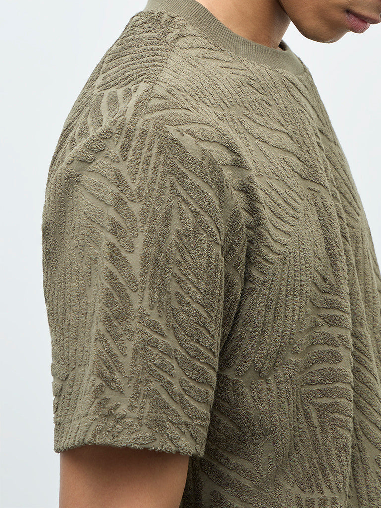 Buy ETA Olive Textured Relaxed-Fit Cotton-Blend T-Shirt from Westside