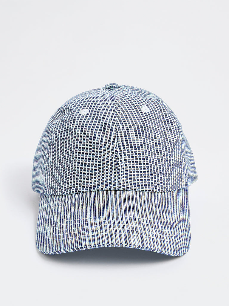 Buy Westside Accessories Blue Nautical Striped Cotton Cap from Westside