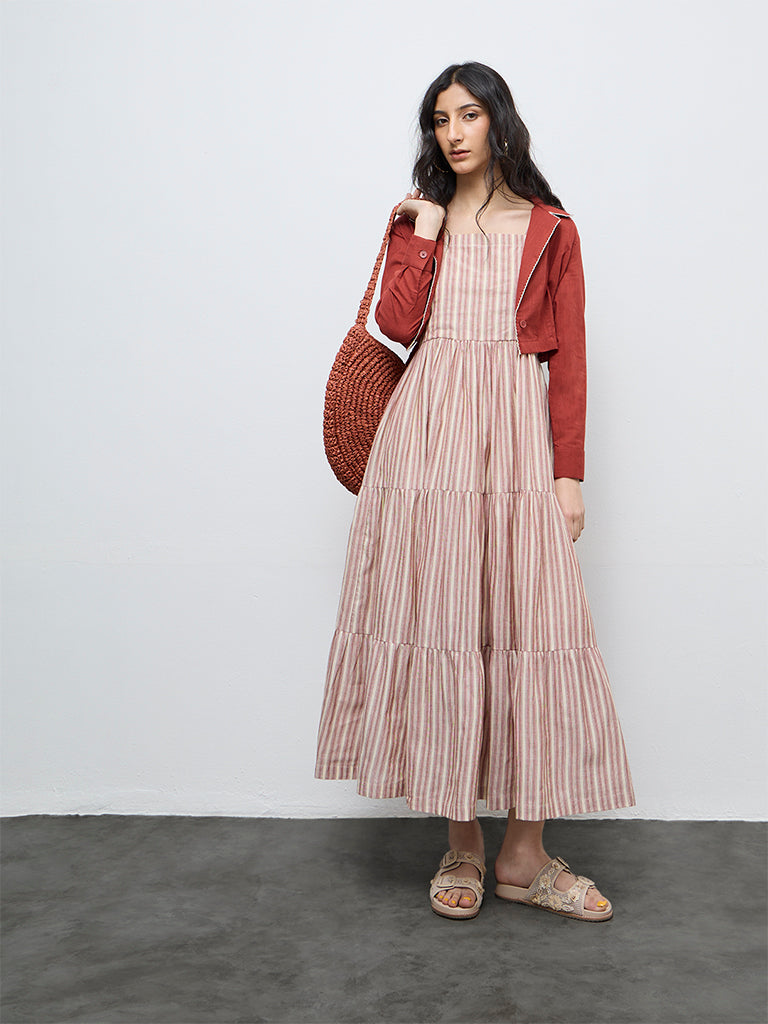 Buy Bombay Paisley Rust Cotton Tiered Dress with Jacket Set from Westside