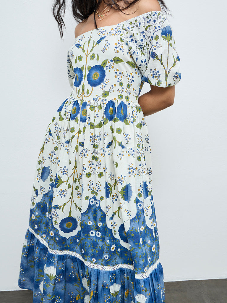 Buy Bombay Paisley Off-White Floral Cotton Tiered Dress from Westside