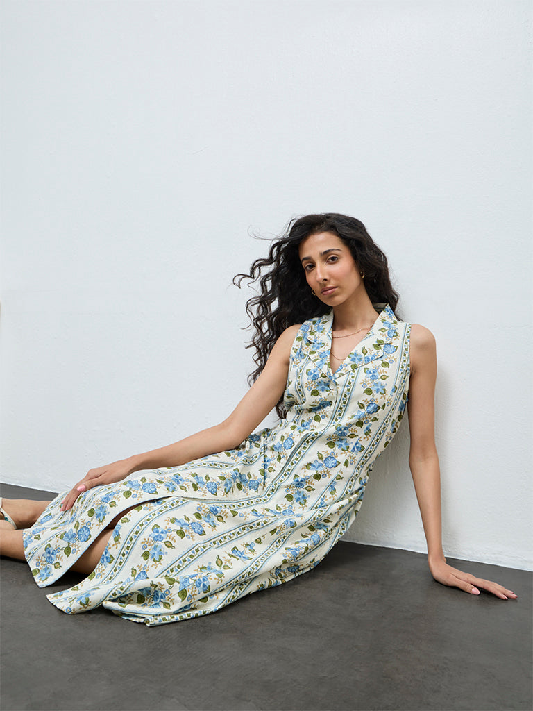 Buy Bombay Paisley Blue Floral Cotton-Blend Shirt Dress from Westside