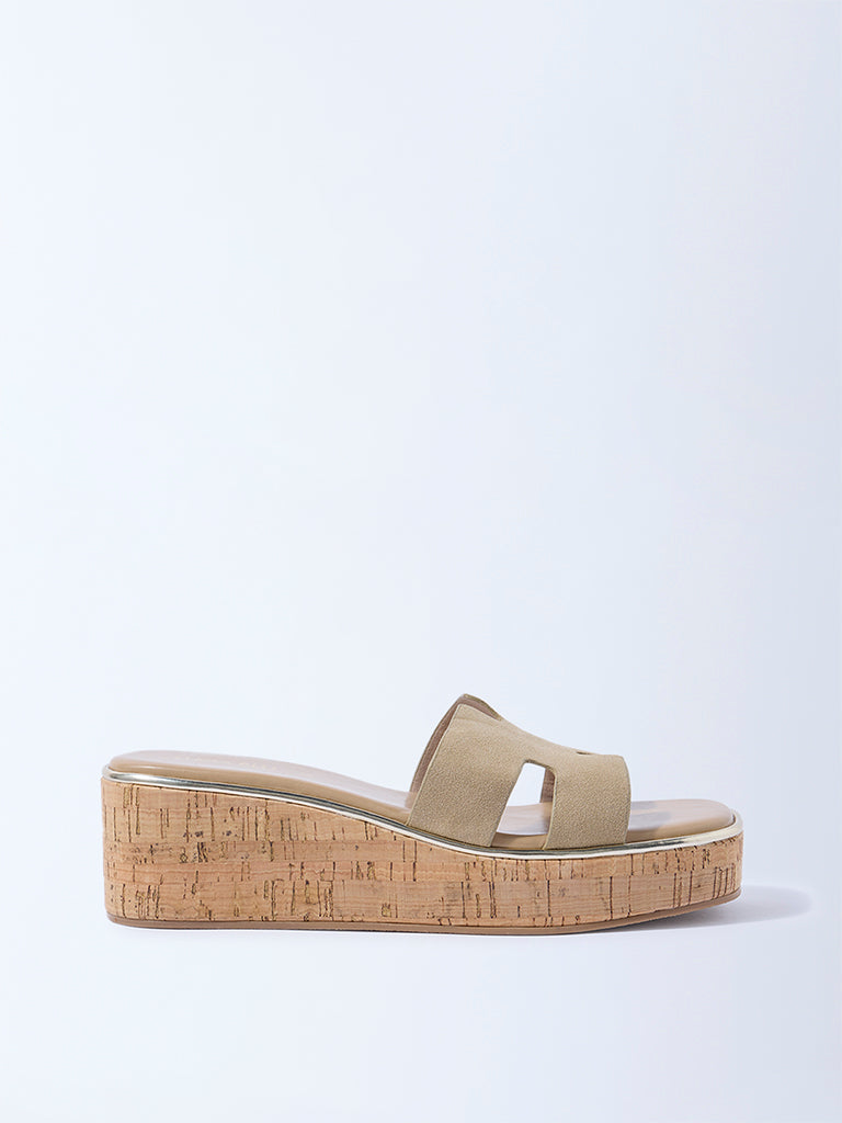 Buy LUNA BLU Ivory Suede Platform Wedge Sandals from Westside