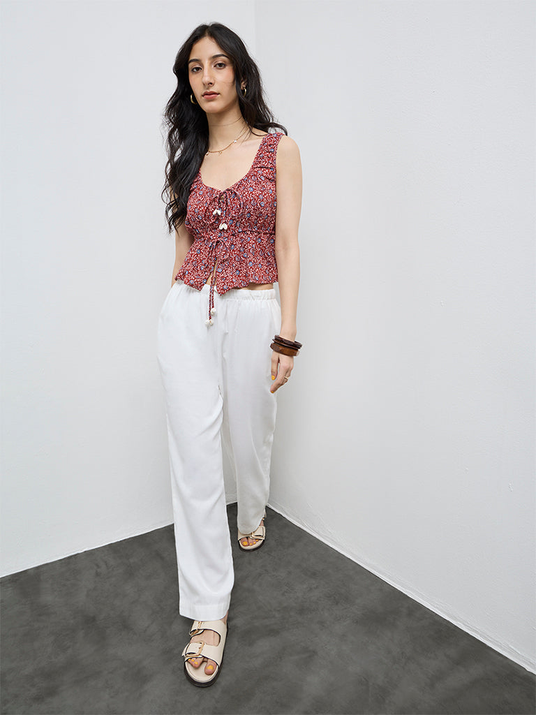 Buy Bombay Paisley Red Floral Pattern Tie-Up Cotton Top from Westside