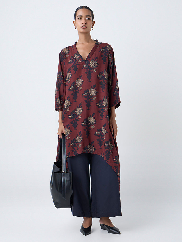 Buy Zuba Brown Floral Pattern A-Line Kurta from Westside