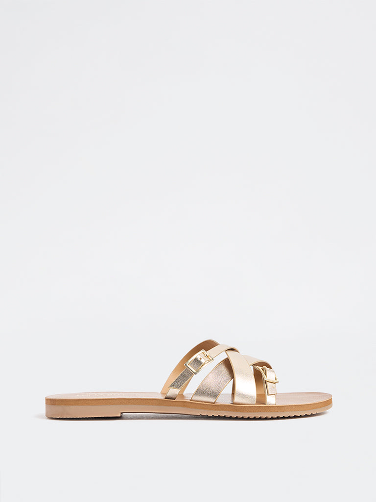 Buy LUNA BLU Gold Multi-Strap Slides from Westside